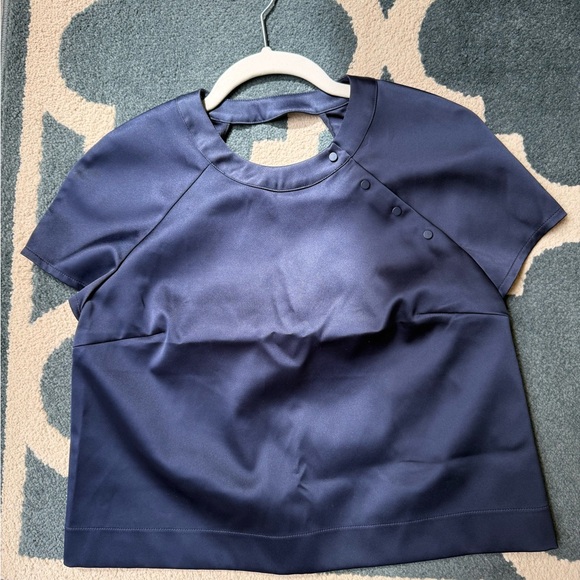Zara | Tops | Zara Dark Blue Open Back Satin Top Tried On Once | Poshmark